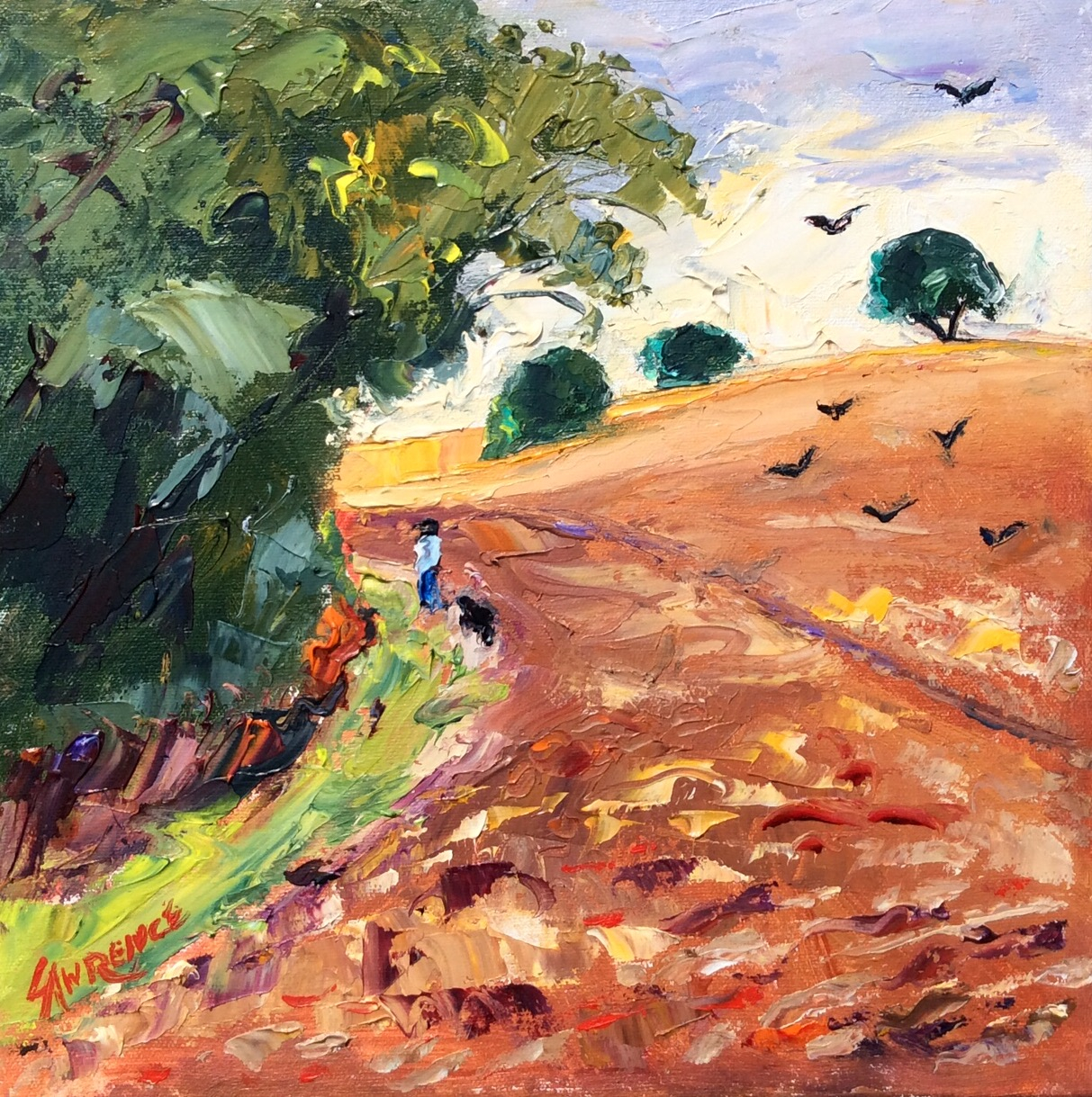 Crows Leaving a Ploughed Field, Sussex | John Lawrence Paintings